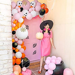 103Pcs Halloween Balloon Arch Garland Kit, Pink Orange Black Balloons Arch with Spider Web Decor, Skull Balloons for Halloween Theme Birthday Baby Shower, Halloween Day Party Decorations