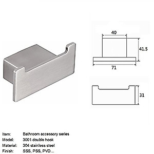 QT Modern Square Double Wall Hook - Extremely Stylish Made from 304 Brushed Stainless Steel - Perfect for Towels/Robes/Clothes for Bathroom, Kitchen, Garage