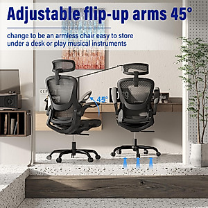 GABRYLLY Ergonomic Office Desk Chair, High Back Mesh Chair with Adjustable Flip-up Arms, Swivel Computer Task Chair with Lumbar Support, Tilt Function for Home,Office & Student