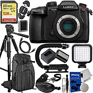Panasonic Lumix GH5M2 GH5 II Mirrorless Camera (Body Only) + SanDisk 128GB Extreme SDXC, Deluxe Water-Resistant Camera Backpack, Lightweight 60” Tripod, Action Grip Stabilizer & More (22pc Bundle)
