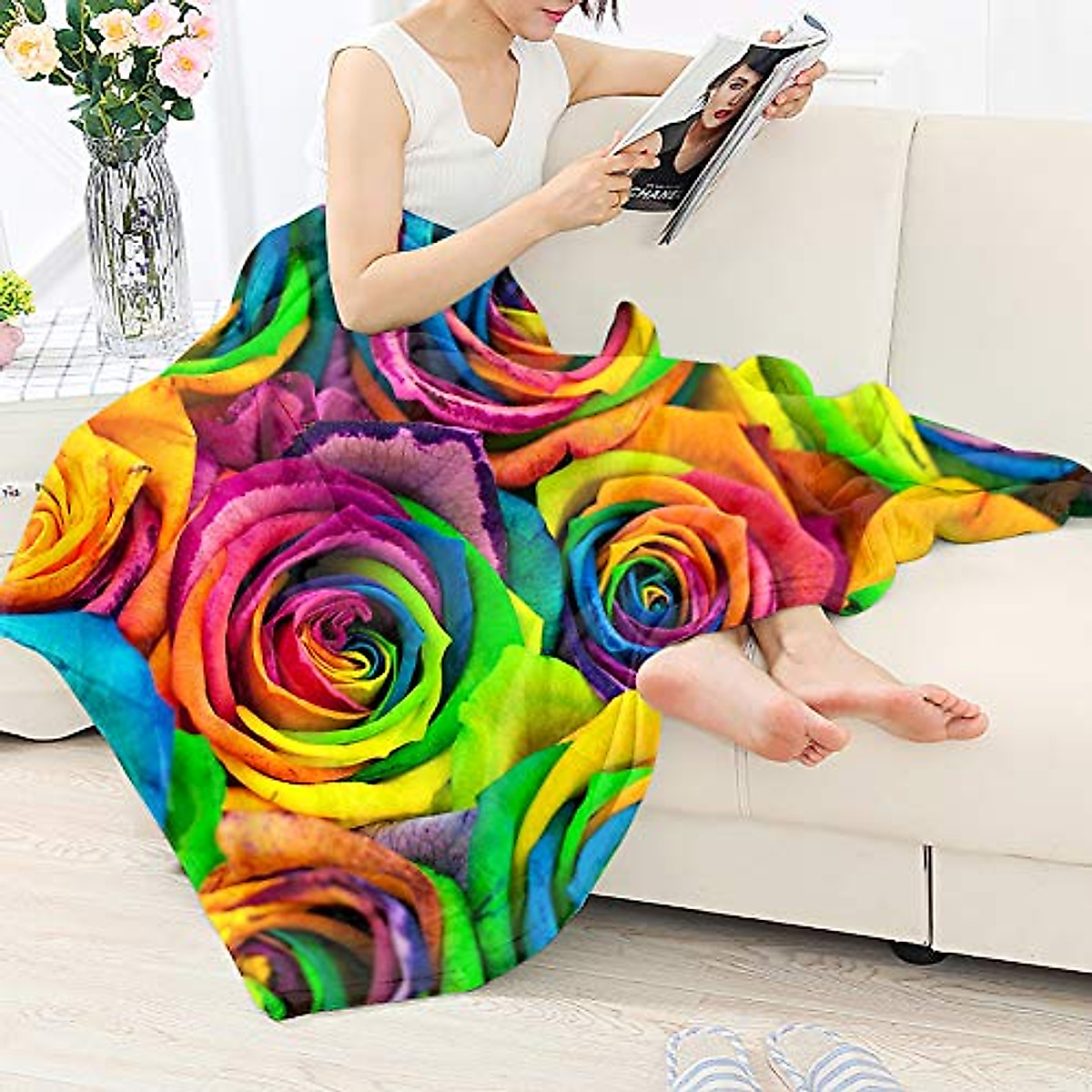 ZERODATE Green Weed Pot Marijuana Leaves Throw Blanket for Home Decor Soft and Fuzzy Warm Microfiber Bed Blankets for Adult Kids-XS