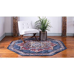 Unique Loom Utopia Collection Traditional Classic Vintage Inspired Area Rug with Warm Hues, 7' Octagon, Dark Blue/Beige