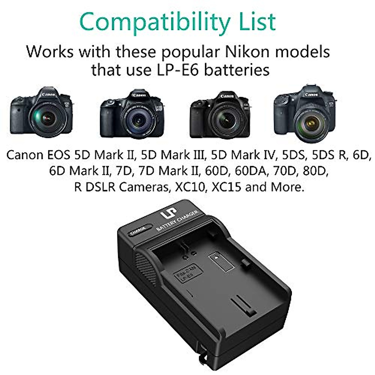 LP-E6 LP E6N Battery Charger, LP Charger Compatible with Canon EOS 90D, 80D, 70D, 60D, 60DA, 7D Mark II, 7D, 6D Mark II, 6D, 5D Mark IV, 5D Mark III, 5D Mark II, 5DS, 5DS R, R5, R6 DSLR Cameras & More