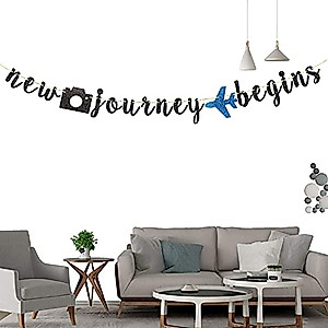 Maicaiffe Glitter New Journey Begin Banner - Funny Retirement Party Sign - Coworker Going Away Party Decorations - Farewell / Retirement / Job Change / Relocating Party Supplies