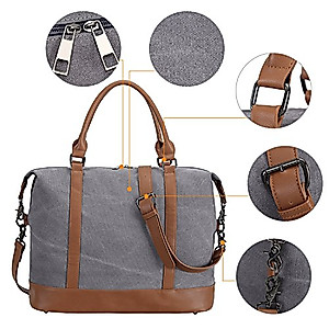Bluboon Women Ladies Canvas Weekender Bag Overnight Carry-on Tote Duffel in Trolley Handle (Grey)