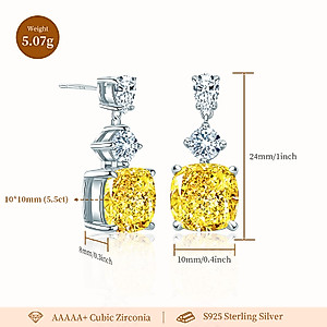 Sterling Silver Dangle Earrings for Women Hypoallergenic Earring Jewelry Yellow Cubic Zirconia Diamond Anniversary Birthday Valentine's Day Gifts for Her Wife Girlfriend Mom