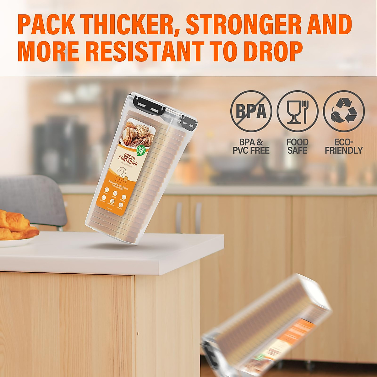 TIME4DEALS Bread Box Pack of 2 Bread Container - Fresh Bread Storage Container Plastic Bread Keeper with Airtight Lid, Sandwich Bread Dispenser Loaf Storage Saver for Kitchen Home, BPA Free, 5 Liter