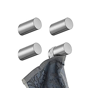 JQK Bathroom Towel Hook Brushed, Coat Robe Clothes Bath Wall Hooks for Kitchen Garage SUS 304 Stainless Steel, 4 Pack Brushed Steel, TH600-BN-P4