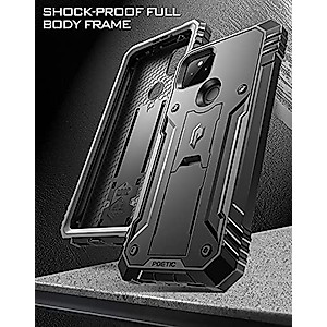 Poetic Revolution Series Case for Google Pixel 5A 5G, Full-Body Rugged Dual-Layer Shockproof Protective Cover with Kickstand and Built-in Screen Protector, Black