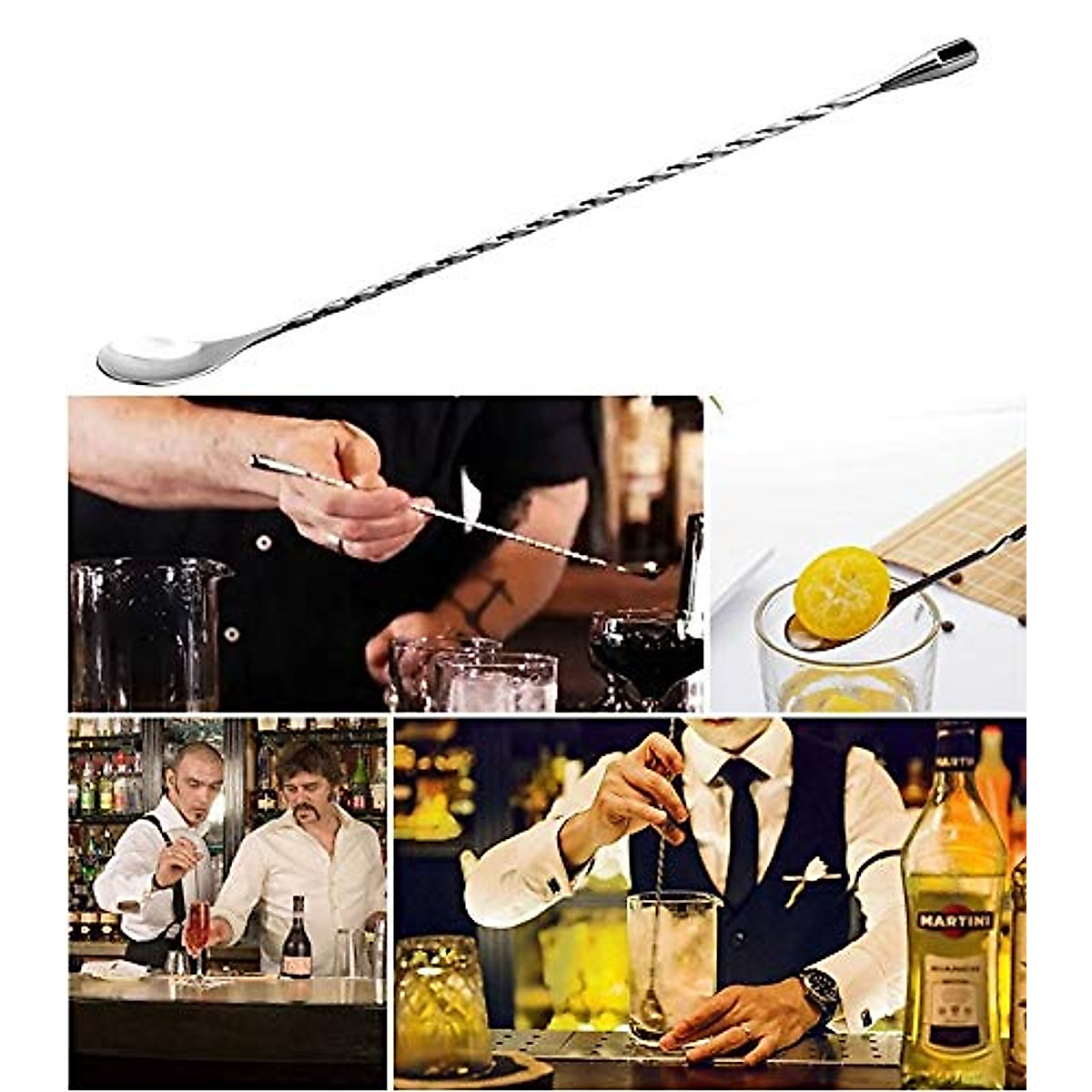 6 Pcs 12 Inch Bar Mixing Spoon Cocktail Spoon Stainless Steel Bar Long Spoon With Spiral Pattern