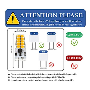 Dimmable G4 LED Bulb 12V 24V JC Tybe, 20-30W T3 G4 Halogen Equivalent,2700K Warm White, G4 Bi-Pin Base, 300LM, Chandelier Lighting/Landscape Lighting/Microwave Lighting 10pcs