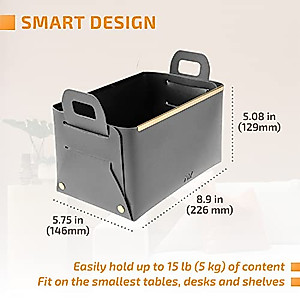 NeatVilla Faux Leather Baskets for Storage, 9x6x6 Small Gray Grey Basket Catchall PU Leather Bin Organizers for Organizing, Set of 2 Faux Leather Storage Bin Cute Foldable Storage Baskets for Shelves