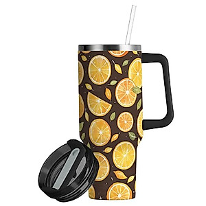 linqin Yellow Grapefruit Dark Vacuum Tumbler Insulated with Lid and Straw 40 oz Water Bottle Wide Mouth Large Coffee Mug for Home, Office or Car