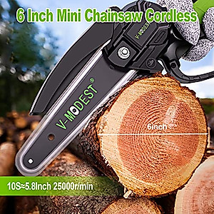 6 inch Mini Chainsaw Cordless, V-MODEST Upgraded Portable Handheld Electric Chain Saw Powered by 2 * 24V Rechargeable Battery, Small Chainsaw with Security Lock for Tree Branches Wood Cutting