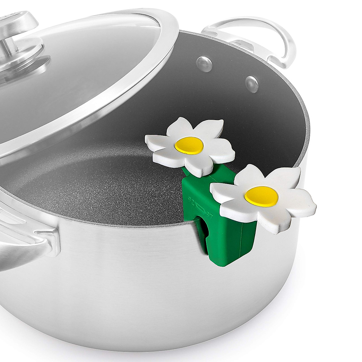 Flower Pot Spoon Holder and Lid Lifter, Silicone Kitchen Utensil Holder Gadget, Flexible Cooking Pot Clip, Stove Top Utensils and Lid Rest, Heat Resistant Kitchen Helper, Soup Lid Stand Tool