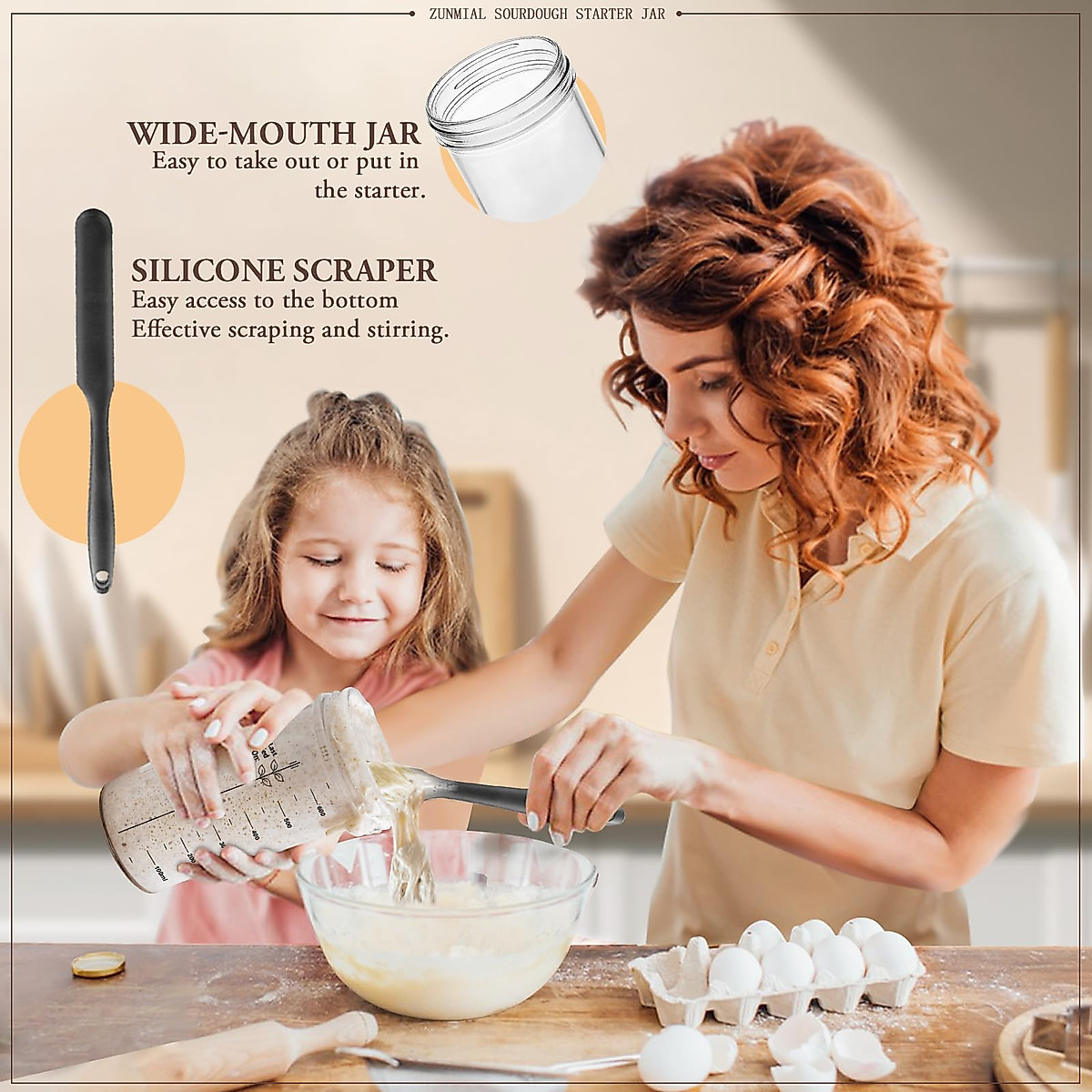 zunmial Sourdough Starter Jar, Sourdough Starter Kit with Date Marked Feeding Band, Thermometer, Cloth Cover & Metal Lid, Reusable Sourdough Bread Baking Supplies, Home Baking Supplies