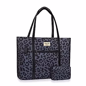 MOSISO USB Charging Port Laptop Tote for Women, Compatible with MacBook, 17-17.3 inch Notebook and Chromebook, Leopard Grain Work Handbag Business Computer Bag with Small Purse, Black
