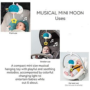 Taf Toys Musical Mini Moon, On-The-Go Pull Down Hanging Music and Lights Infant Toy | Parent and Baby’s Travel Companion, Soothe Baby, Keeps Baby Relaxed While Strolling, for Newborns and Up