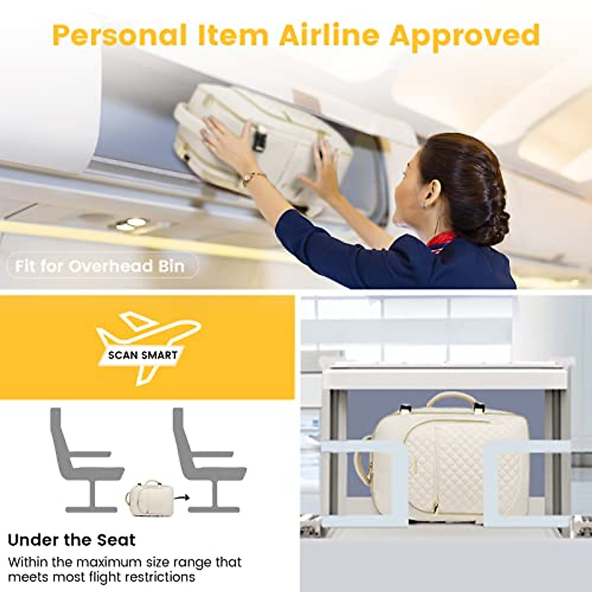 LOVEVOOK Carry on Backpack,40L Women Travel Backpack Airline Approved,Waterproof Large TSA 17inch Laptop Backpack Daypack with Anti-theft Pocket for Business Trip College Weekender,Beige