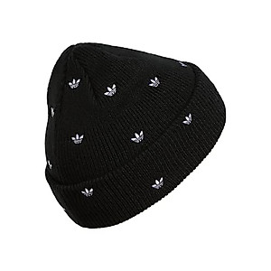 adidas Originals AOP Embroidery Cuff Fold Beanie, Black/Black/White, One Size