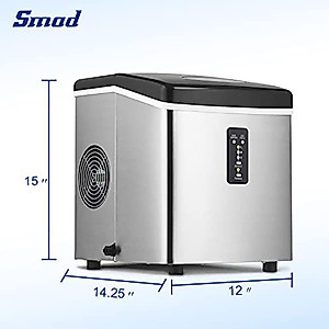 Smad Countertop Ice Maker Stainless Steel Ice Making Machine, Fast Ice Making in 6-12 Minutes, 33lbs/24h, 3.2L Water Tank, 3 Size Ice Cubes