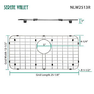 Serene Valley 25-1/4" X 12-1/2“ Sink Grid, Rear Drain with Corner Radius 1-1/2", NLW2513R