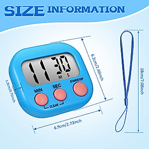 6 Pack Small Digital Kitchen Timer Classroom Timers for Kids, Kitchen Timer for Cooking with 6 Pieces Lanyard Magnetic Back and ON/Off Switch Second Minute Count Up Countdown, Multicolored