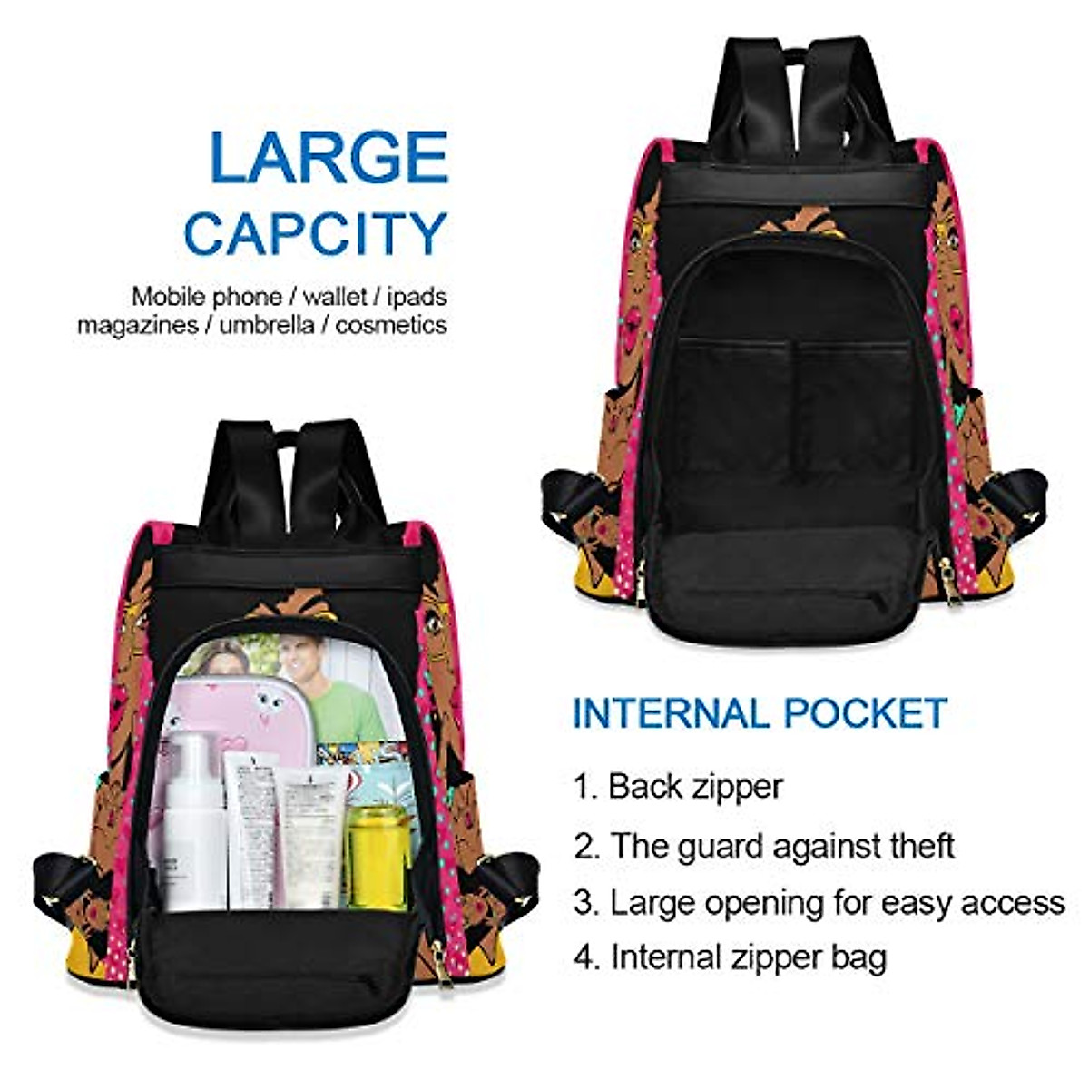 ALAZA Young African American Woman with Lips Backpack with Keychain for Woman