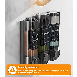 Cabo Deseado Shower Soap Dispenser Wall Mounted No Drill Shampoo Dispenser for Shower Wall Shampoo and Conditioner Dispenser Bathroom Hotel 3 * 300ml Gungray with Labels