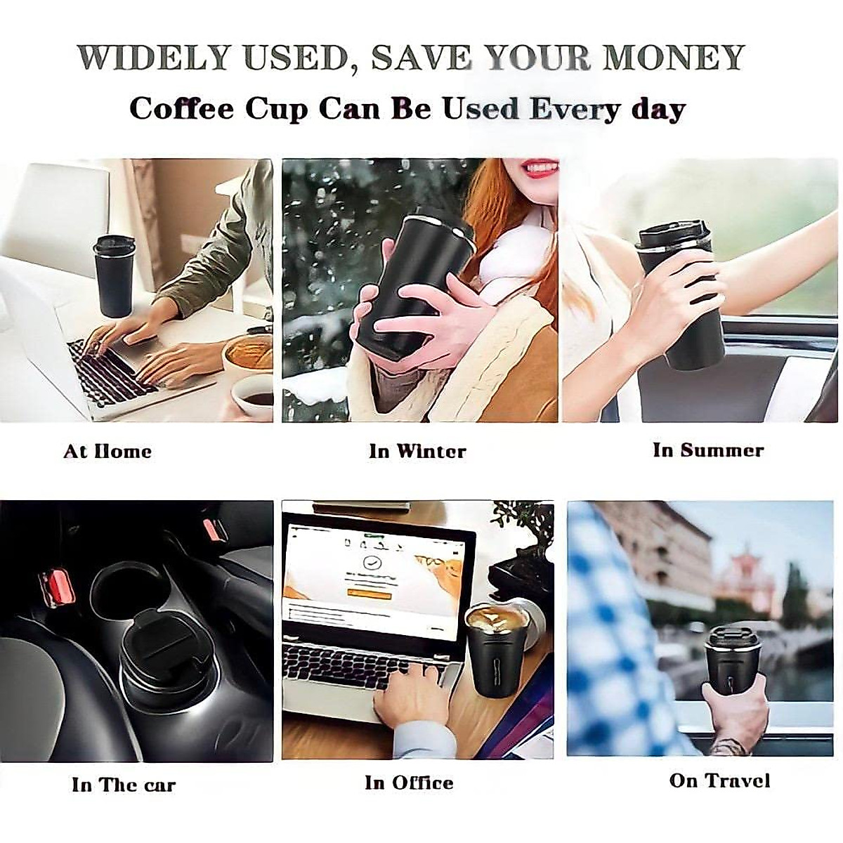 XENDER WORLD Coffee Travel Mug, 17 oz Insulated Tumbler Leakproof Lid Thermal Vaccum Mug Stainless Steel Double Wall Reusable Cup For Hot Cold Tea Drinks In Car Camping (Black)