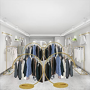 HIYOUGO Heavy Duty Portable Clothing Rack - Commercial Grade Metal Garment Rack with Stable Base for Hanging Clothes, Round C-Style Rack for Boutiques and Clothing Displays