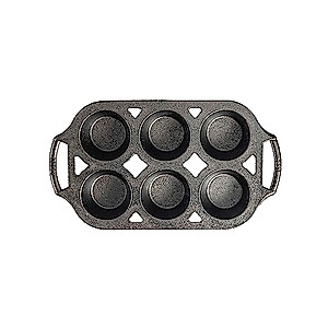 Lodge Seasoned Cast Iron Muffin Pan, 6 Impressions , 12.69", Black
