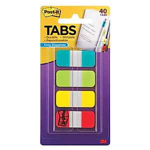 Post-it Tabs.625 in Solid, Aqua, Lime, Yellow, Red, 10/Color, 40/Dispenser (676-ALYR)