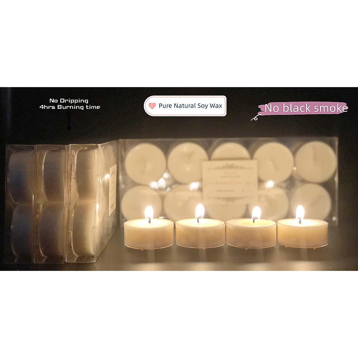 LITLUNA Soy Tealight Candles Scented w/Clear Cup- Pack 60,Assorted 6 Luxury Aromatheraphy Collect-Lavender/Rose/Jasmine Tea/Vanilla/Basil Orange/Apple, Pleasing Smell for Home,Camping,Trip