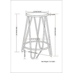 SIMPLIHOME Simeon 24 inch Counter Height Stool, Cocoa Brown and Black Metal and Elm Wood, Round, Backless, for the Kitchen and Dining Room, Industrial