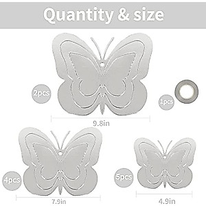 BEISHIDA 3D Silver Butterfly Birthday Decorations Including 3 Sizes Hanging Butterfly Garland for Wedding Baby Shower Garden Themed Tea Party Graduation