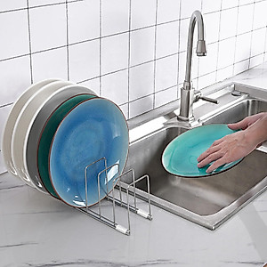 2PCS Dish Rack, Stainless Steel Small Bowl Drainer, Pot Lid Holder, Plate Organizer for Cabinet for Plates Cutting Boards, Bakeware, Cooling Racks, Pots & Pans, Chrome