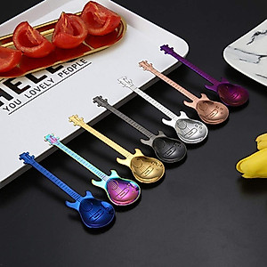 Guitar Coffee Teaspoons,7pcs Stainless Steel Colorful Dessert Spoon Musical Demitasse Spoon Cute Kitchen Utensil for Stirring/Mixing/Dessert/Ice Cream Spoon, Perfect Gifts for Music Guitar Lover