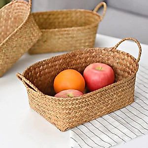 Zerodeko Straw Storage Basket Fruit Serving Basket Woven Storage Basket Wicker Storage Basket Rattan Storage Baskets Storage Bins with Lids Woven Basket Decor Fashion Iron Laundry Basket