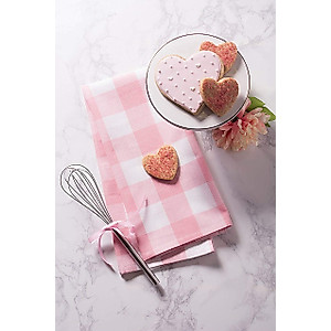 DII Buffalo Check Kitchen Collection, Classic Farmhouse Dishtowel Set, 20x30, Pink &White, 3 Piece