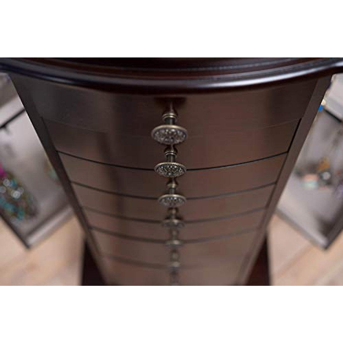 Hives and Honey Shiloh Large Jewelry Armoire Cabinet Standing Storage Chest Neckalce Organizer, Dark Walnut