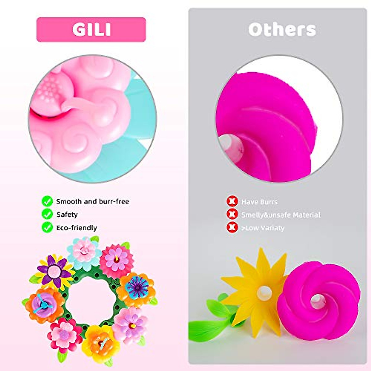 Gili Flower Garden Building Stacking Toys - Build a Bouquet Sets for 4 5 6 Year Old Toddler Girls Arts and Crafts for Little Kids Age 3yr Up Best Top Christmas Birthday Gifts for Creativity Play