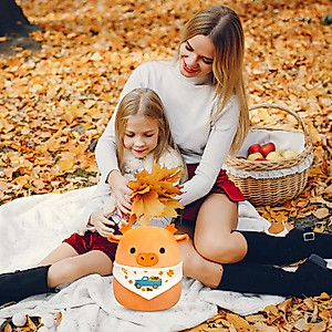 JIZWPOOM Cow Stuffed Animal, 8in Cow Plush Pillow Thanksgiving Stuffed Animal Toy, Cute Cow Plushies Home Decor Birthday Thanksgiving Gift for Kids Girls Boys