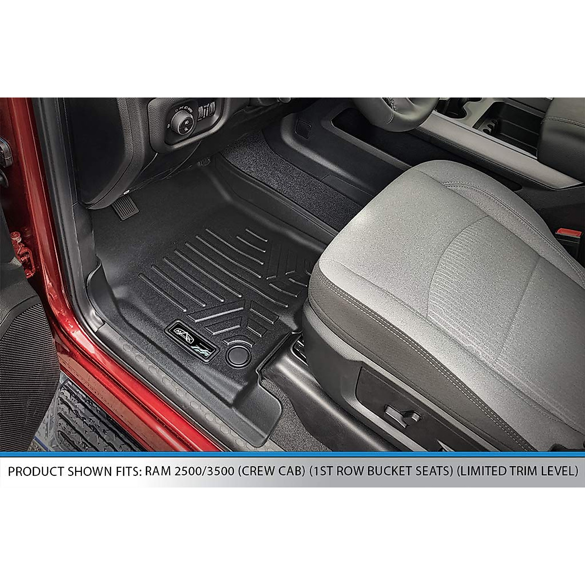 SMARTLINER Custom Floor Mats 2 Row Liner Set Black Compatible with 2019-2022 Ram 2500/3500 Crew Cab with 1st Row Bucket or Bench Seats