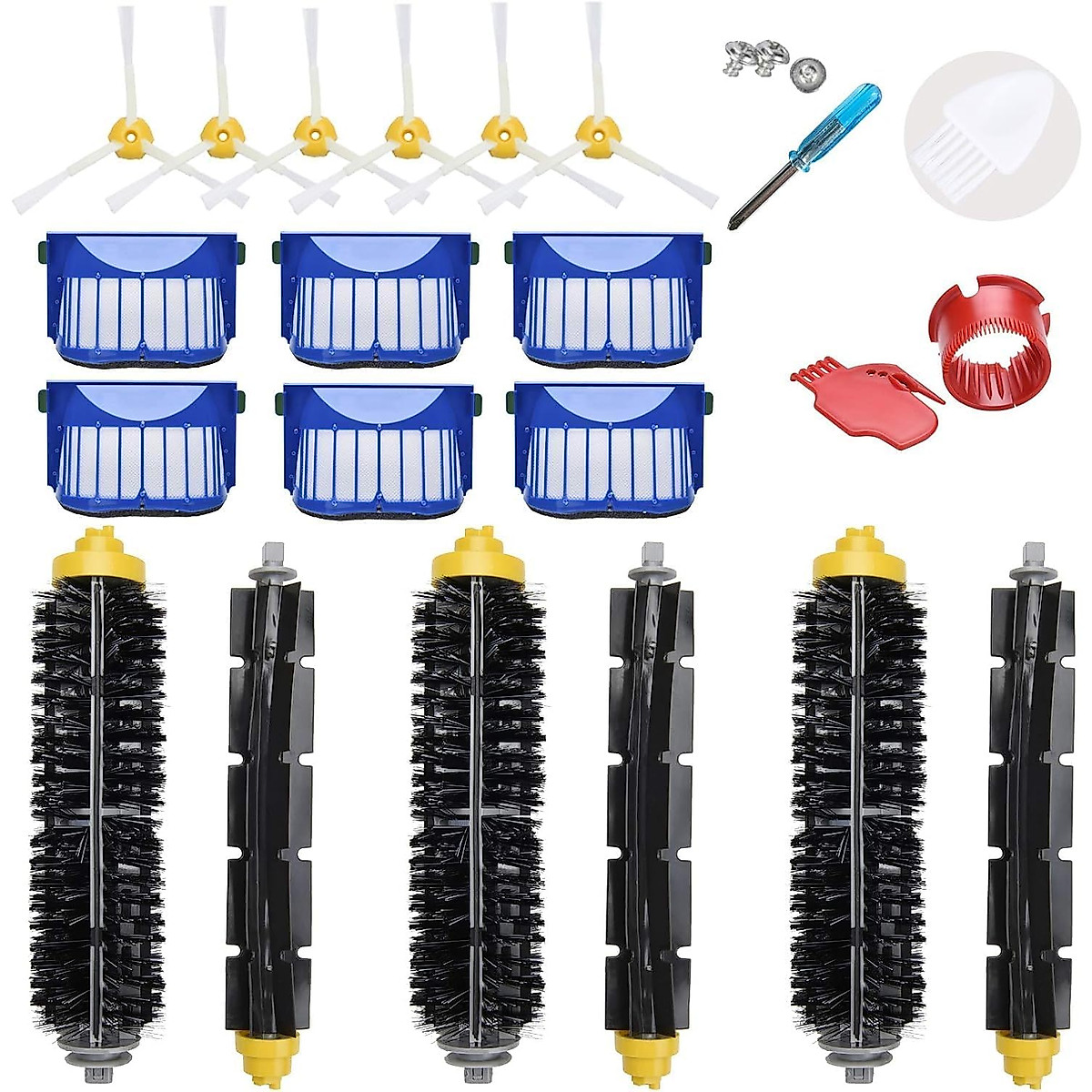 LOVECO Replacement Accessories Kit for iRobot Roomba 600 Series 694 692 690 680 660 665 651 650 614 & 500 Series 595 585 564,6 Filter,6 Side Brush,3 Pairs Bristle and Flexible Beater Brush