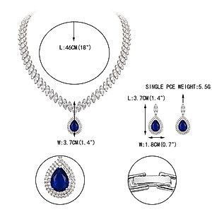 EVER FAITH Women's Marquise CZ Leaf Teardrop Wedding Pendant Necklace Earrings Set Blue Silver-Tone