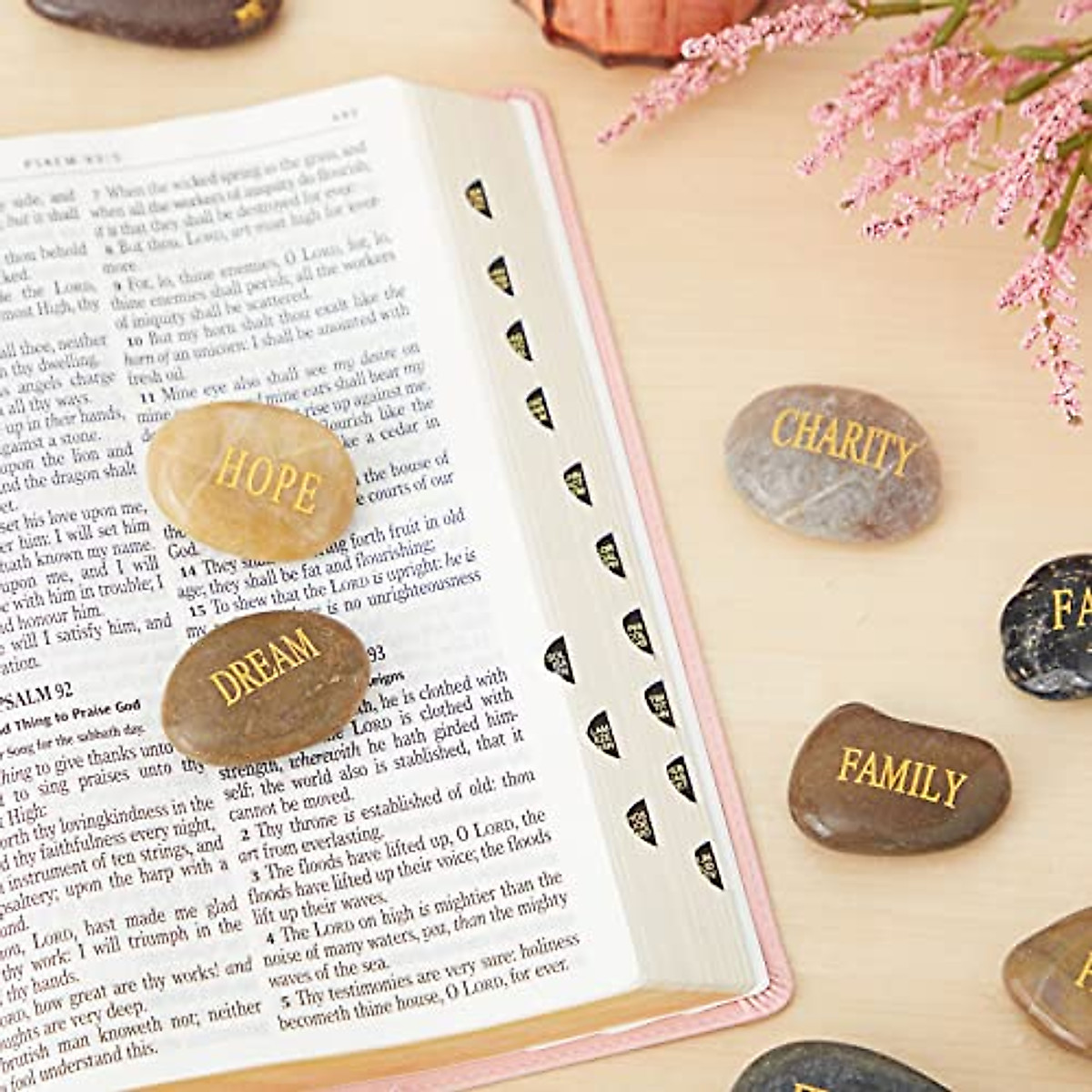12 Pieces Inspirational Rocks with Words for Friends and Family, Engraved Motivational Stones for Encouragement Gifts, Home Decor