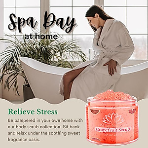 Organic Grapefruit Salt Scrub Moisturize & Soften Skin, Pure Natural Skincare Exfoliator, Shower Scrub For Exfoliating Dead Sea Cells, Body Scrubber & Face Cleanse, Infused Essential Oil & Nutrients