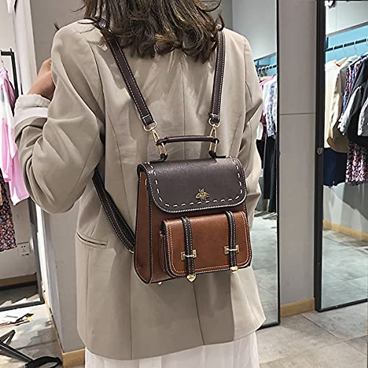 Fashion Women Backpack Mini PU Leather Backpack Travel Shoulder Bag for Girls Women Brown