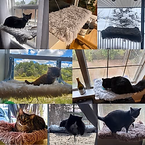 HlinZoom Cat Window Hammock, Cat Window Perch with Fluffy Blanket, Easy to Assemble Cats Window Resting Seat for Sunbathe Indoor
